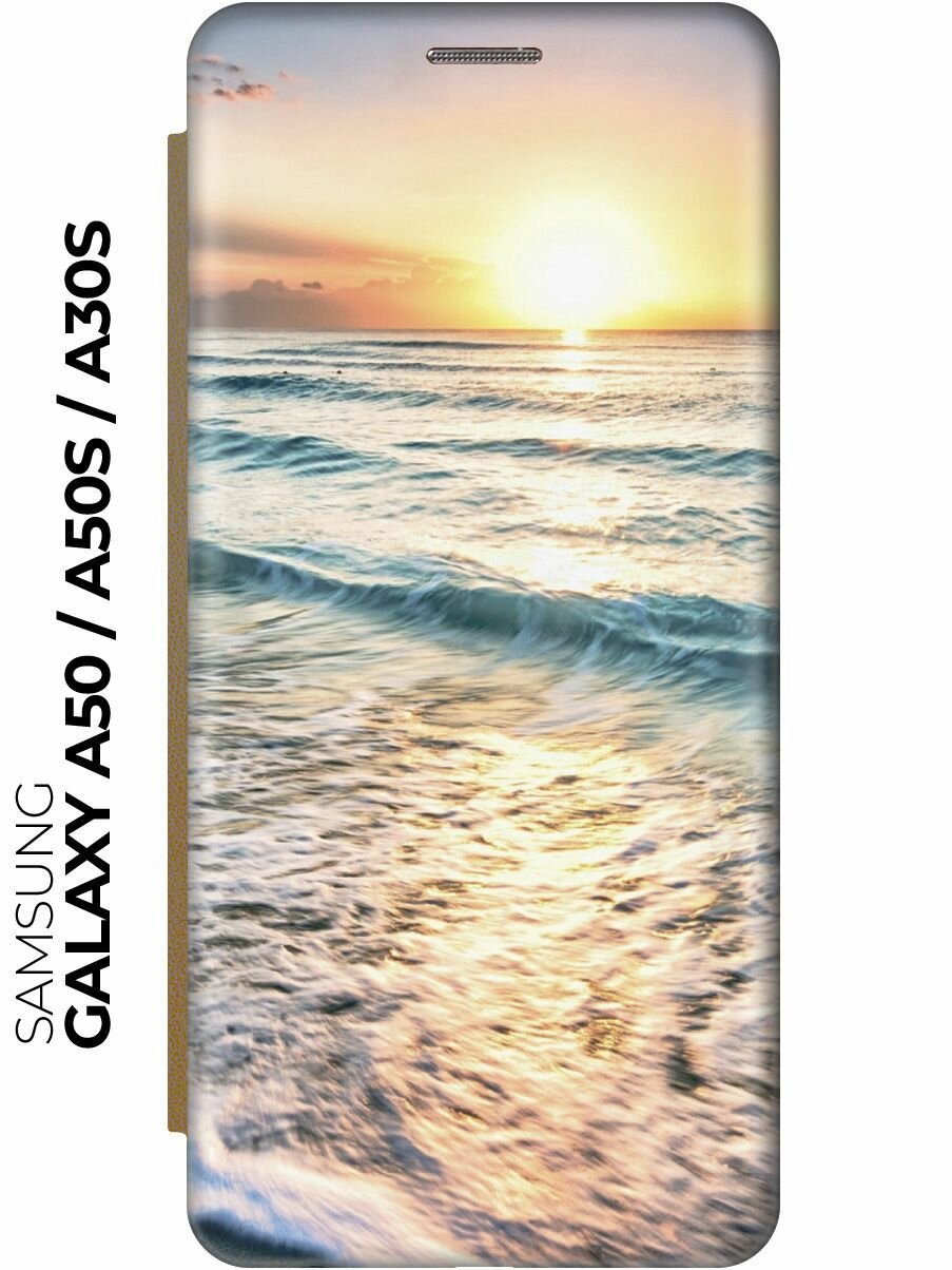 Чехол-книжка Закат на море на Samsung Galaxy A50 / A50s / A30s / Самсунг А50 / А30с / А50с золотой