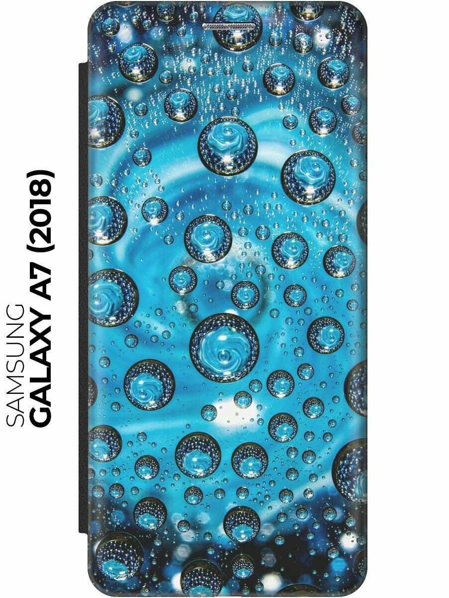 Чехол-книжка Голубые капли на Samsung Galaxy A7 (2018) / Самсунг А7 2018 черный