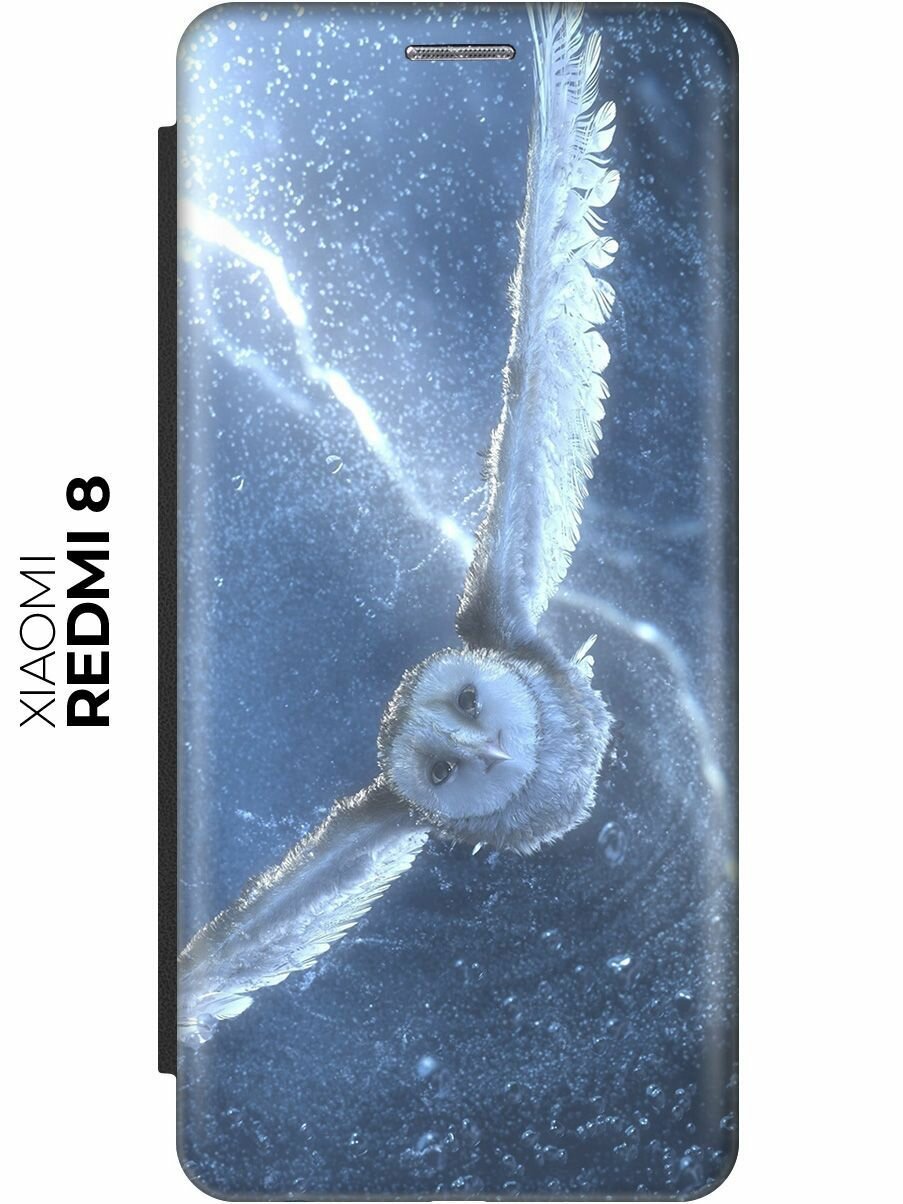 Чехол-книжка Сова в полёте на Xiaomi Redmi 8 / Сяоми Редми 8 черный