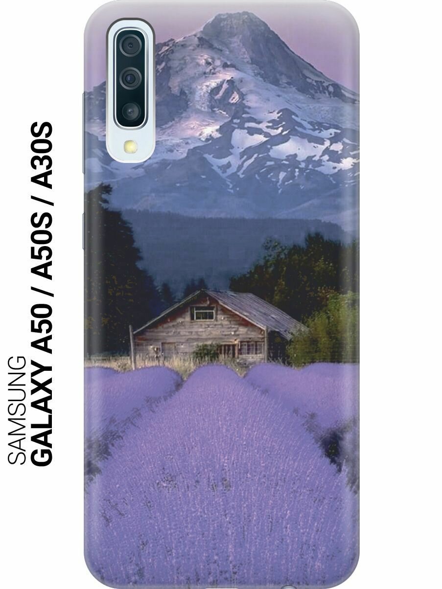 Силиконовый чехол на Samsung Galaxy A50, A50s, A30s, Самсунг А50, А30с, А50с с принтом "Лавандовое поле в горах"