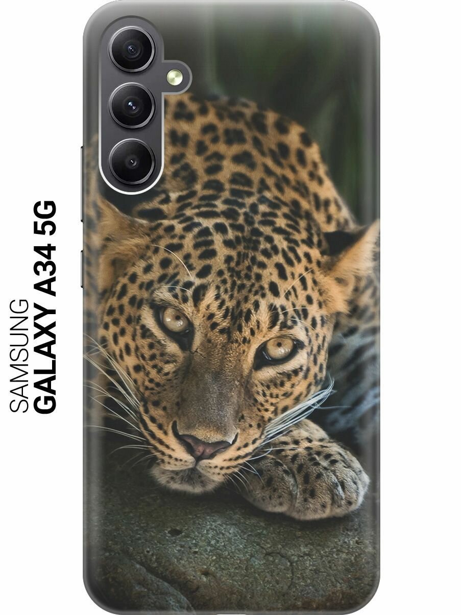 Силиконовый чехол на Samsung Galaxy A34 5G, Самсунг А34 с принтом "Загадочный леопард"