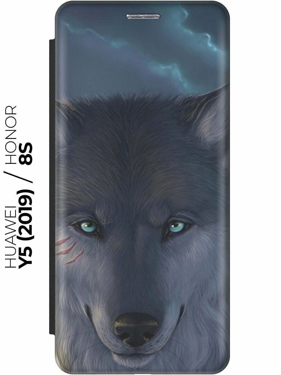 Чехол-книжка Взгляд волка на Honor 8S / Huawei Y5 (2019) / Хуавей У5 2019 / Хонор 8с черный