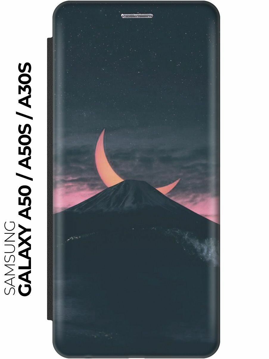 Чехол-книжка Гора на фоне месяца на Samsung Galaxy A50 / A50s / A30s / Самсунг А50 / А30с / А50с черный