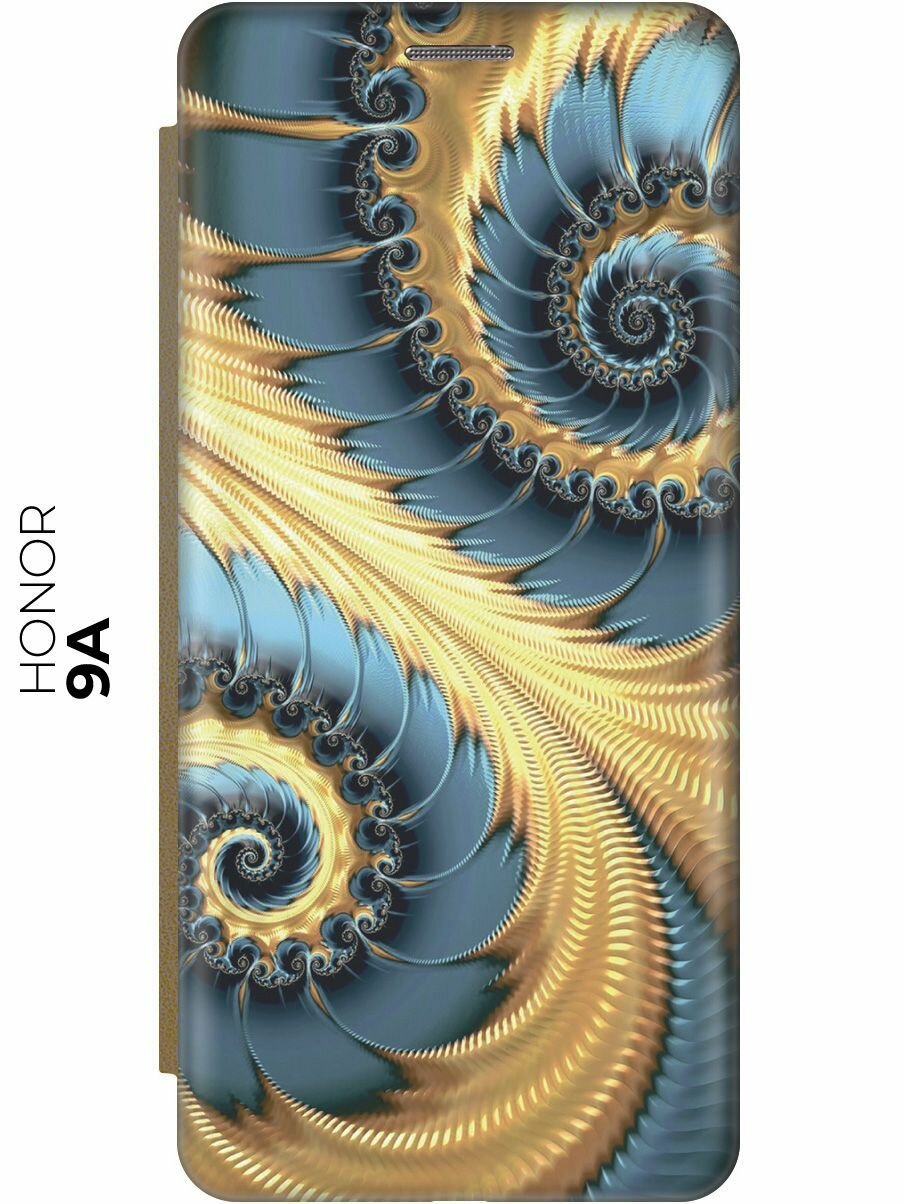 Чехол-книжка Сине-золотые узоры на Honor 9A / Хонор 9А золотой