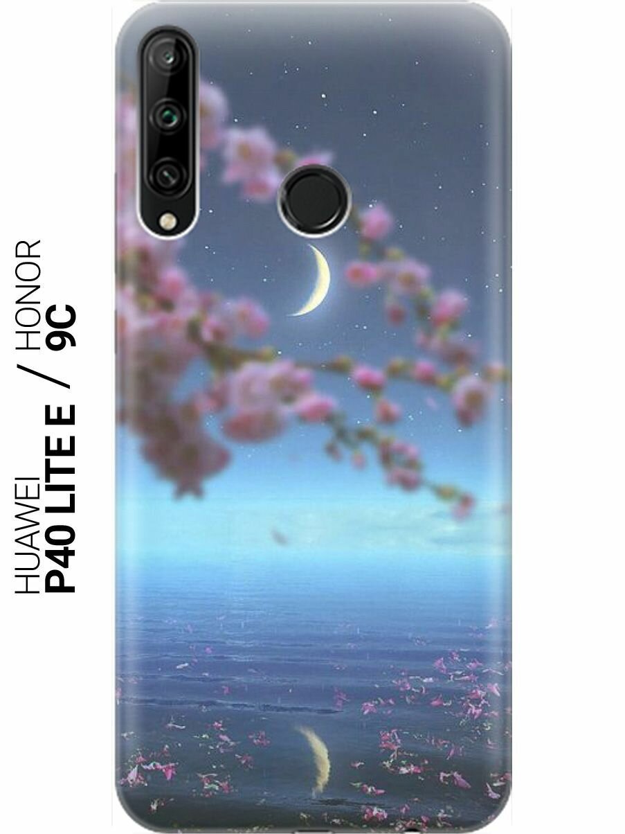 Ультратонкий силиконовый чехол-накладка для Huawei P40 Lite E, Honor 9C с принтом "Месяц и сакура"