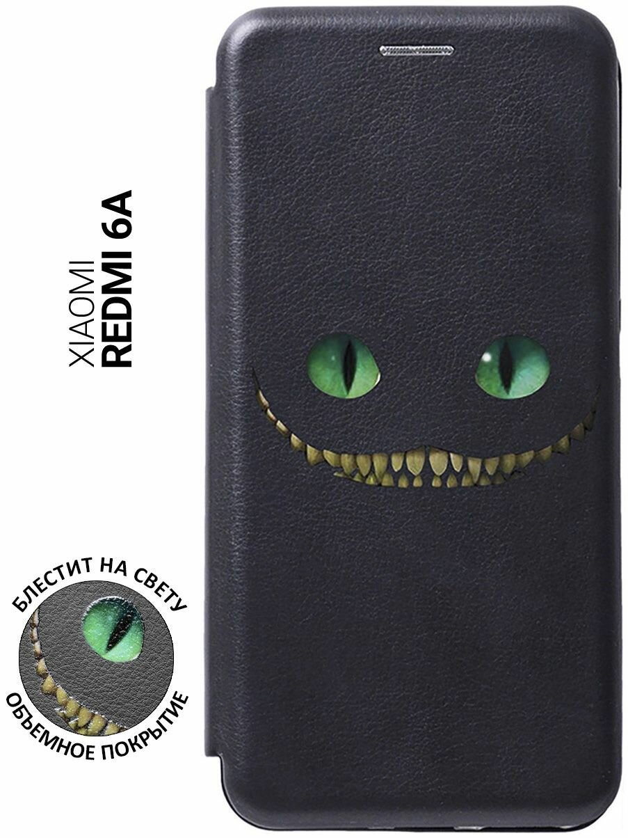 Чехол-книжка на Xiaomi Redmi 6A, Сяоми Редми 6А с 3D принтом "Cheshire Cat" черный