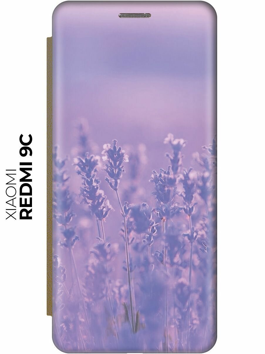Чехол-книжка Лавандовые поля на Xiaomi Redmi 10A / 9C / Сяоми Редми 10А / 9С золотой