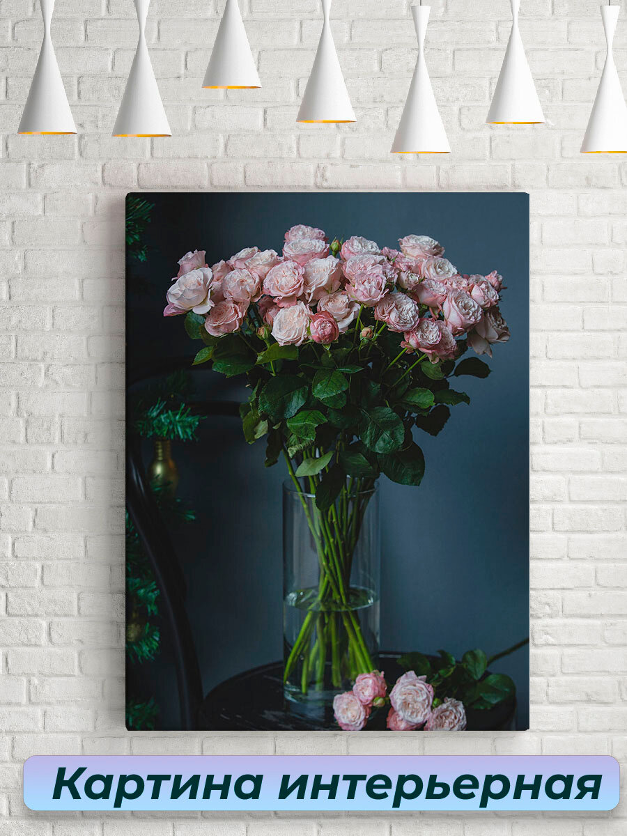 Картины для интерьера 40х60 Цветы букет розовые розы ваза