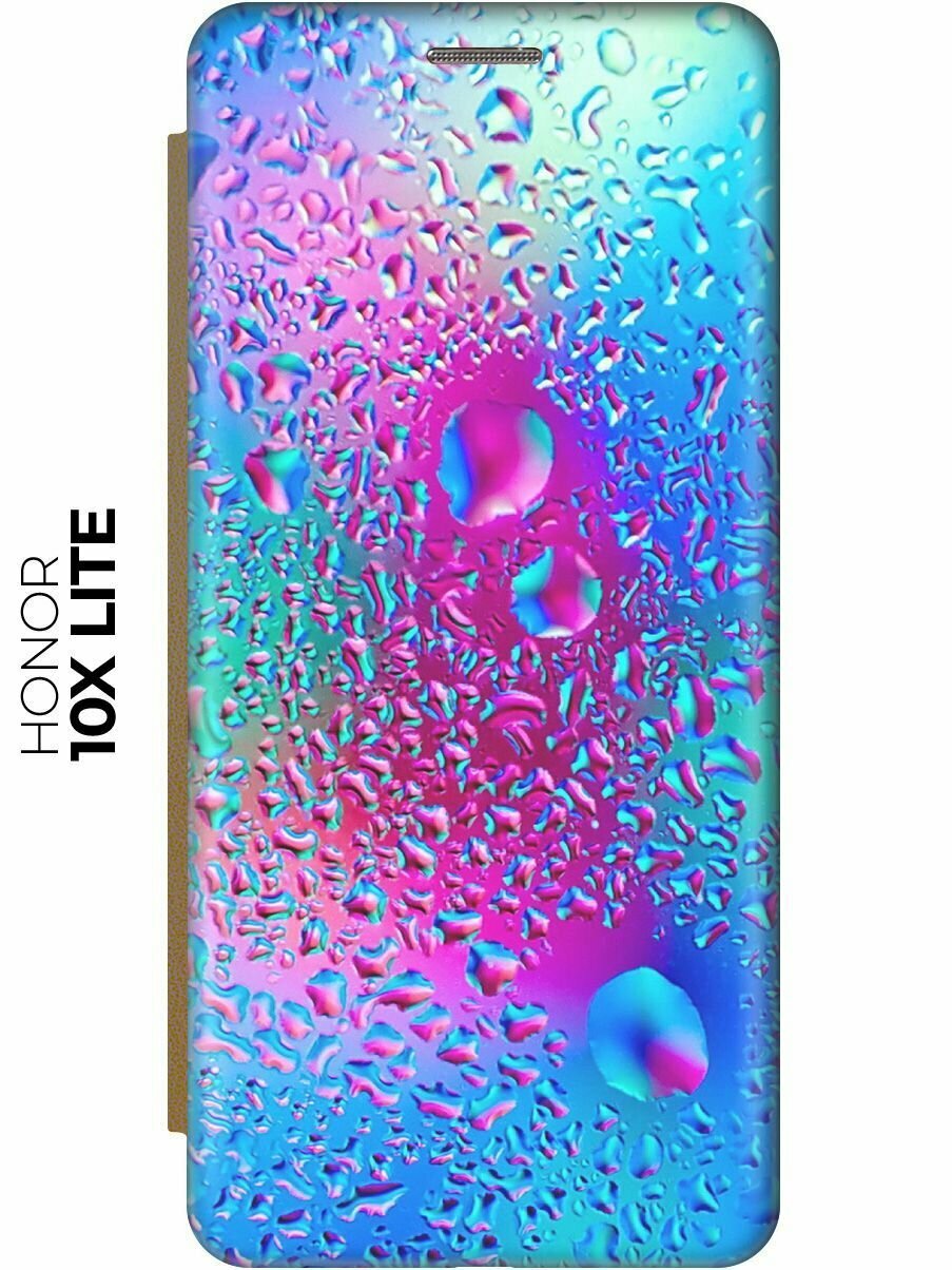 Чехол-книжка Капли на стекле на Honor 10x Lite / Хонор 10Х Лайт золотой