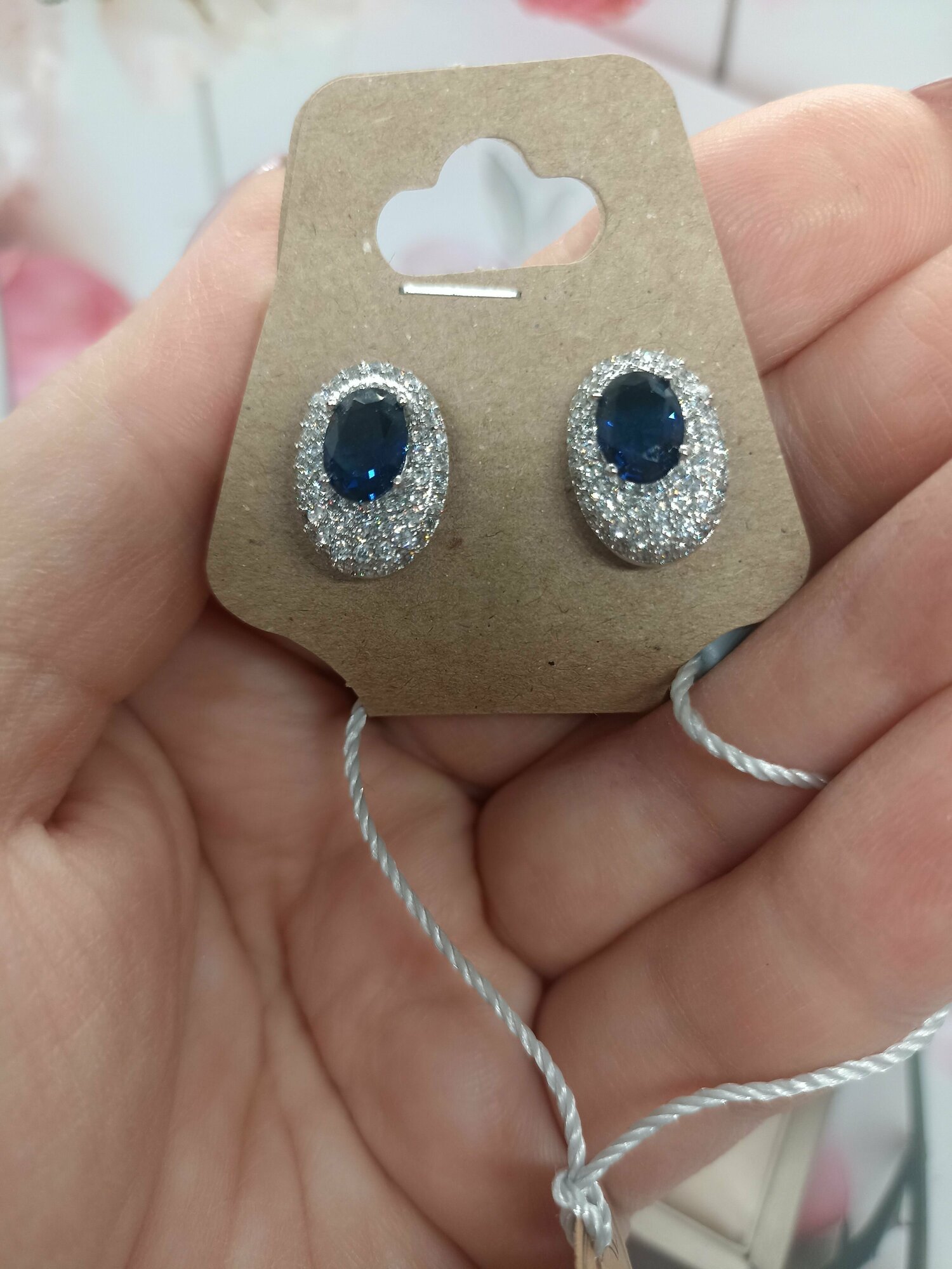 Серьги пусеты, фианит