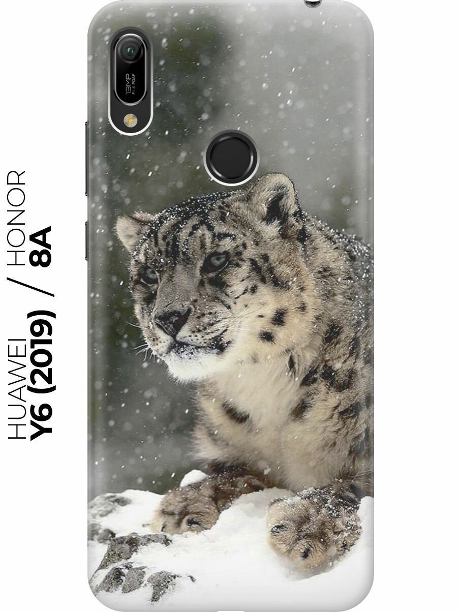 Силиконовый чехол Барс и падающий снег на Huawei Y6 (2019) / Y6 Prime (2019) / Honor 8A / 8A Pro / Хонор 8а / Хонор 8а Про / Хуавей У6 2019 / Хуавей У6 Прайм 2019