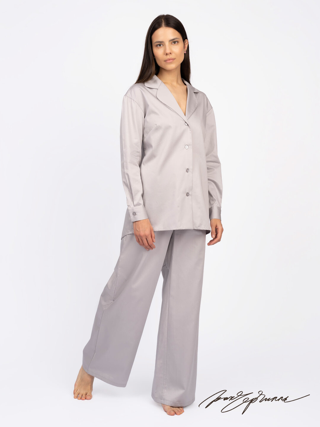 Женский костюм "какЧерчилль", пижамный стиль, серый, 100% египетский хлопок, 46-48, рост 160