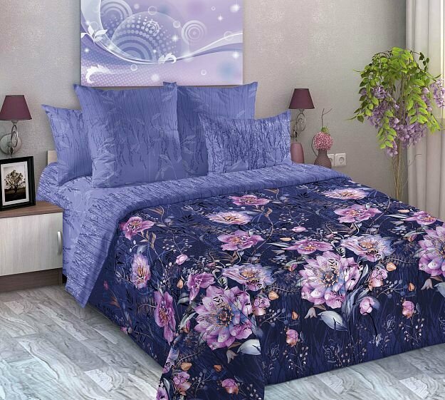 Постельное белье 2-спальное с Простыней на Резинке Перкаль "Вечерние Грезы"