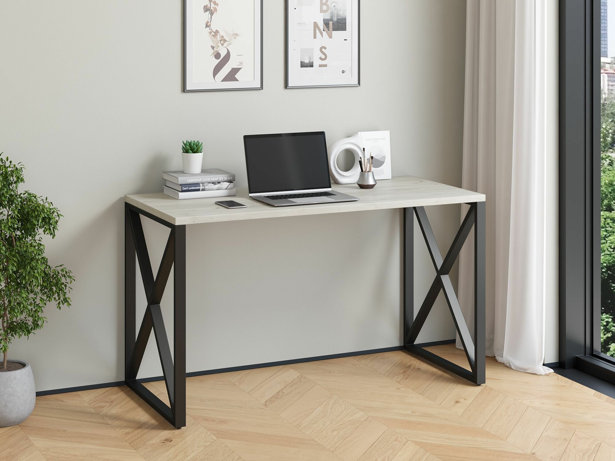 Стол письменный Айсберг Лофт 06 Черный/дуб крафт белый