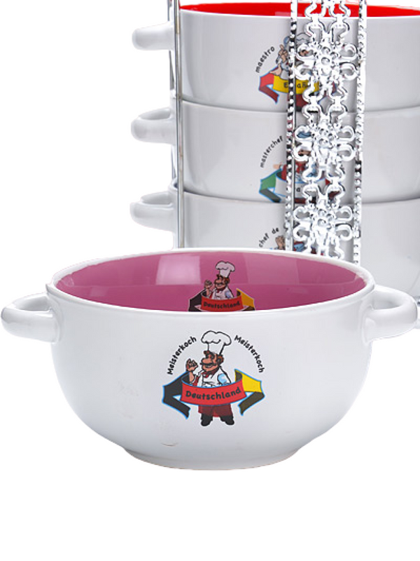 Набор супниц на подставке Loraine, из керамики, 4шт, 540мл