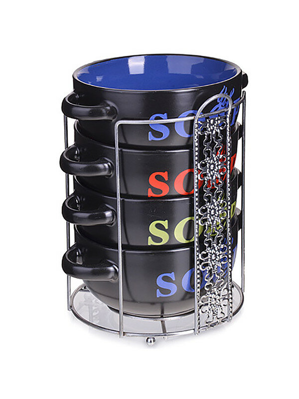 Набор супниц на подставке Loraine, из керамики, 4шт, 540мл