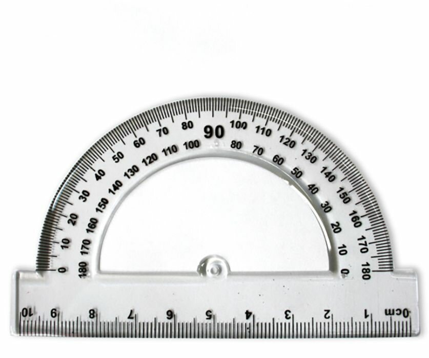 Транспортир пластиковый с линейкой, 10 см, 180 градусов