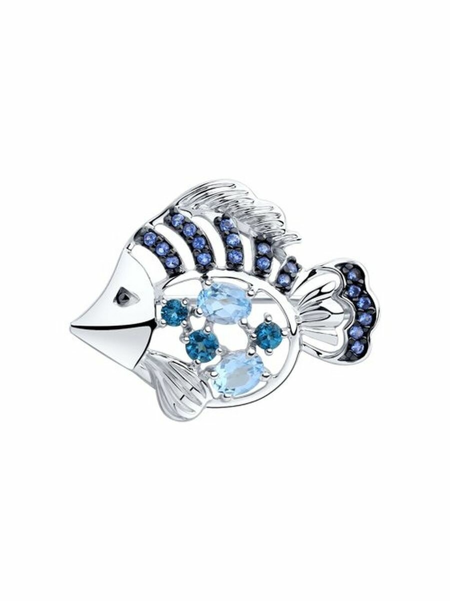 Брошь, серебро, 925 проба, родирование, топаз