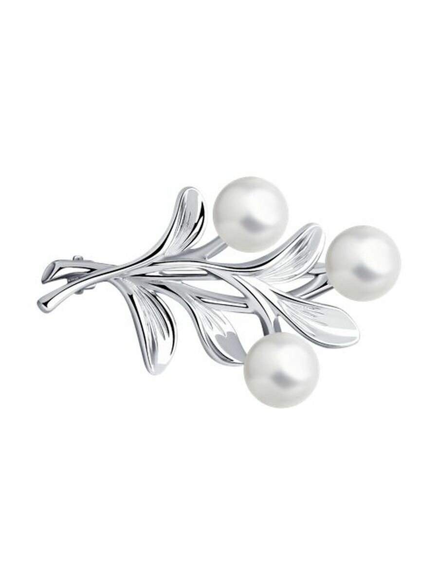 Брошь, серебро, 925 проба, родирование, жемчуг культивированный