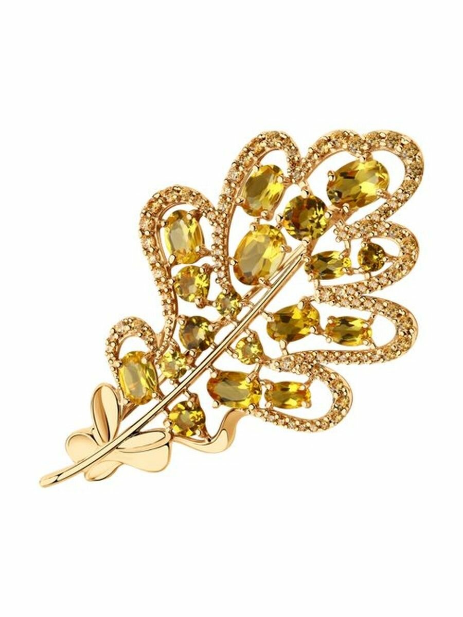 Брошь, серебро, 925 проба, золочение, фианит