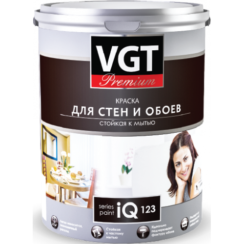 Краска для Стен и Обоев VGT Premium IQ 123 0.8кг Стойкая к Мытью / ВГТ Премиум.