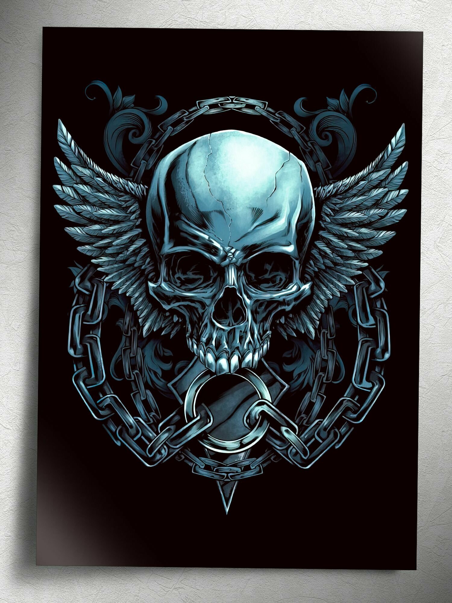 Интерьерный постер: Череп в цепях, на А4