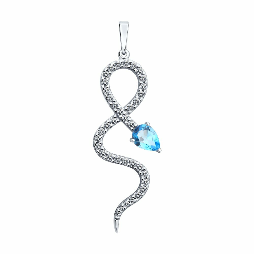 Подвеска, серебро, 925 проба, родирование, фианит, топаз