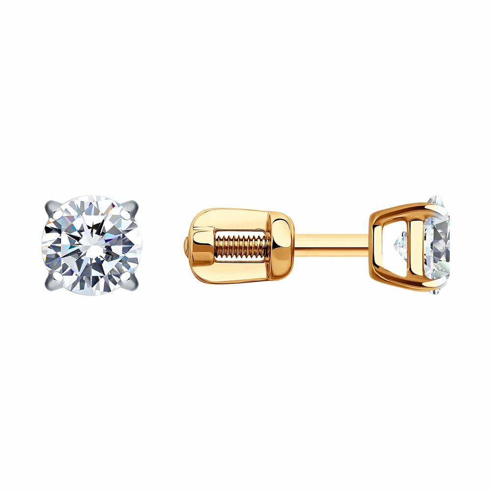 Серьги пусеты, красное золото, 585 проба, фианит