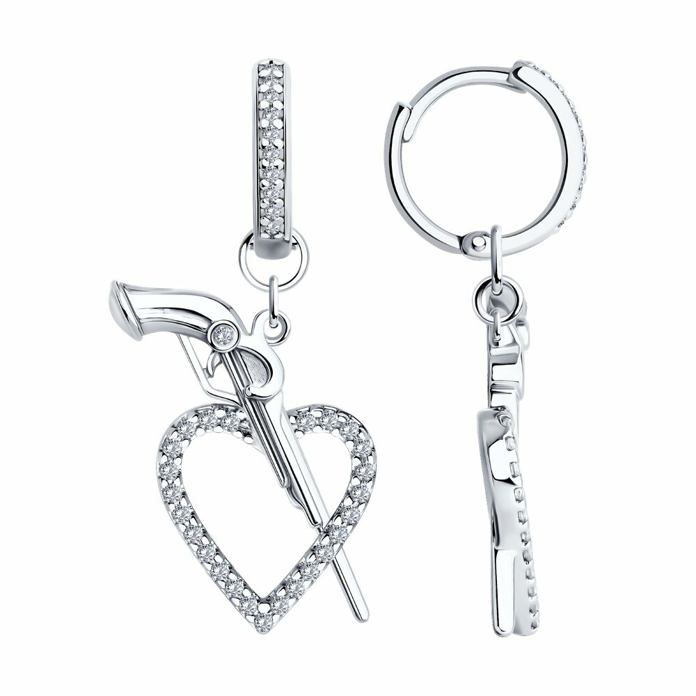 Серьги с подвесками, серебро, 925 проба, родирование, фианит