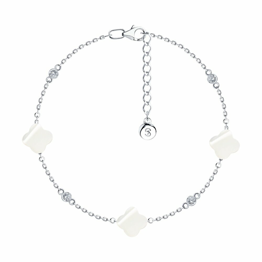 Браслет, серебро, 925 проба, родирование, перламутр