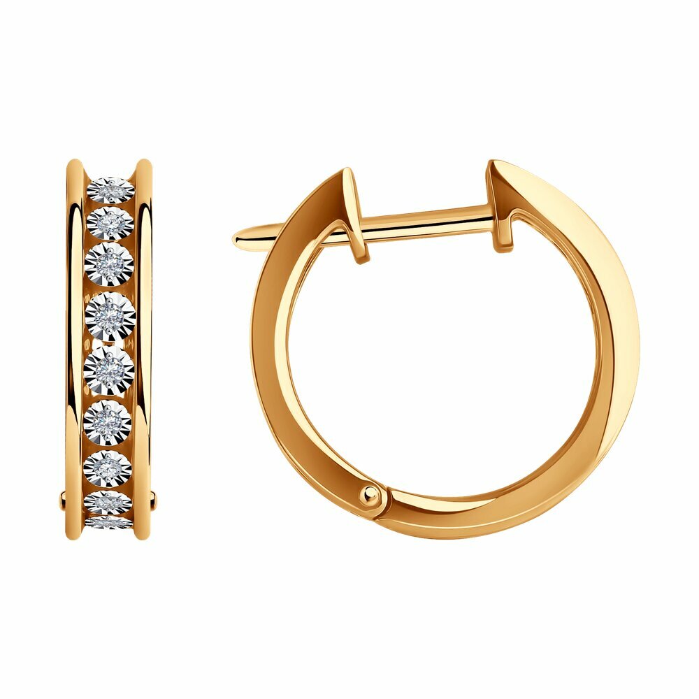 Серьги, комбинированное золото, 585 проба, бриллиант