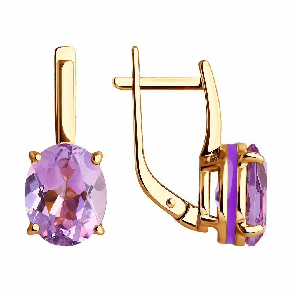 Серьги, красное золото, 585 проба, эмаль, аметист