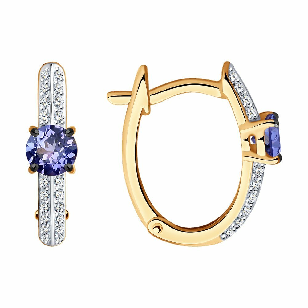 Серьги, красное золото, 585 проба, танзанит, бриллиант