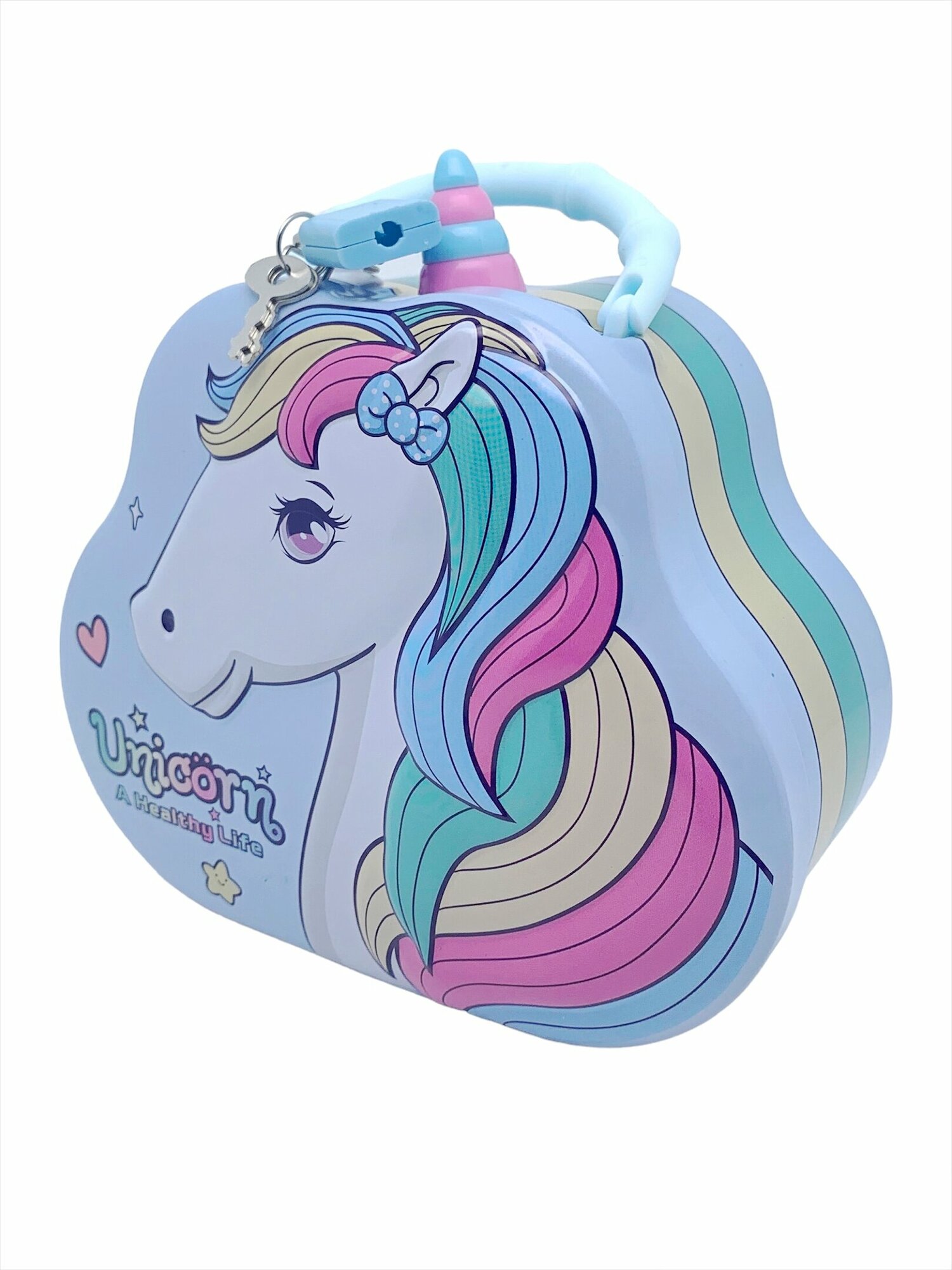 Копилка детская с единорогом для денег с замком и ключом