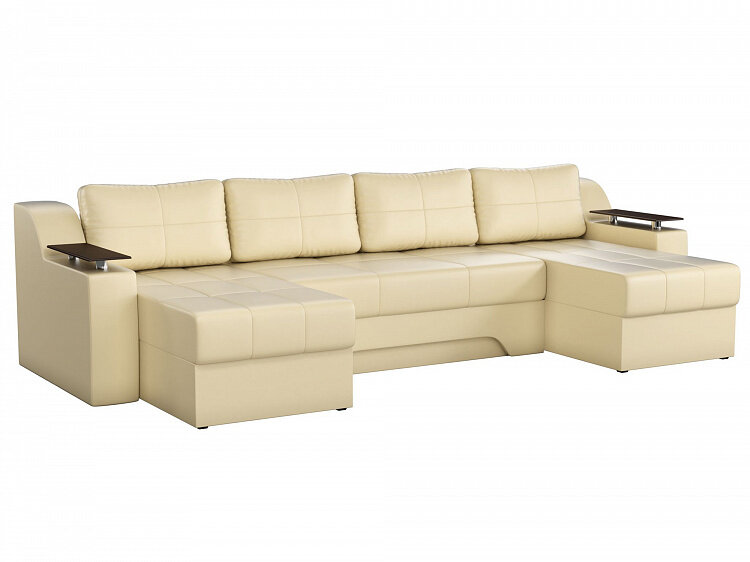 Угловой диван П-образный Сенатор крем, еврокнижка, 300х150х85 см, с ящиком для белья