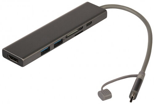 Мультифункциональная док-станция Qumo Dock 7 (HB-0008), Type-C, PD, HDMI, 4k 30Hz, 1080p 60 Hz, GE1000 MBS, 4 USB 3.0, 20 cm, SD, Micro SD, металлический корпус, темно-серый