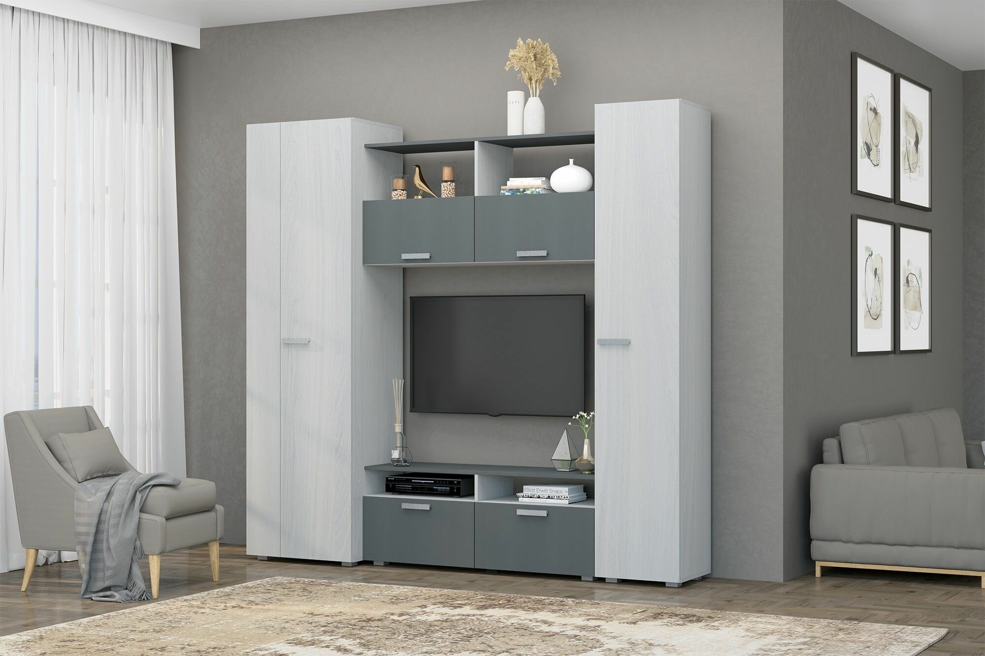 Стенка для гостиной "Эмми" Анкор Светлый/Графит