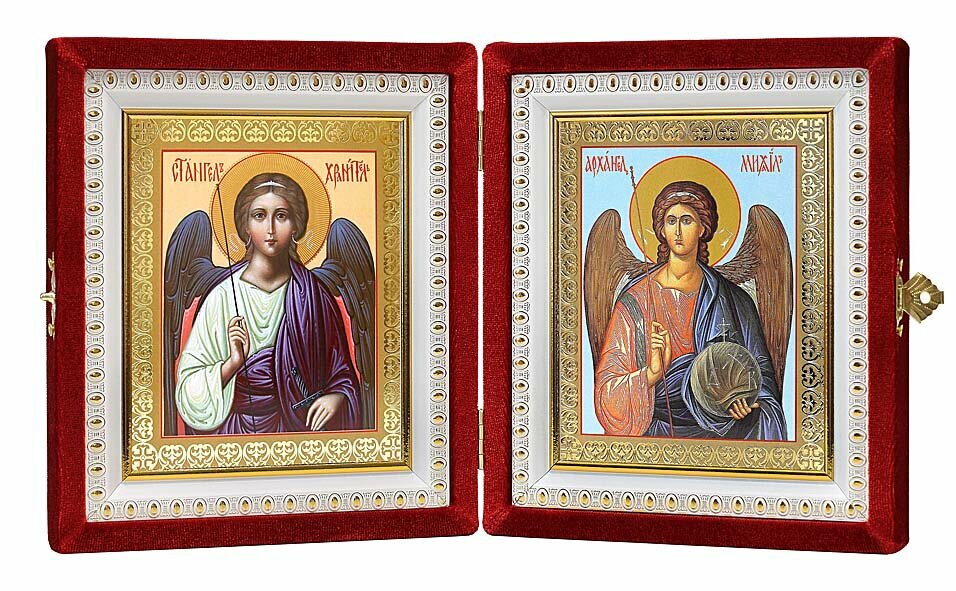 Складень именной "Архангел Михаил, Архистратиг (лик № 071) - Ангел Хранитель (лик № 005)", размер ликов 10*12 см