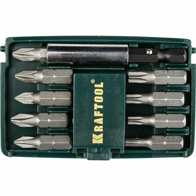 Биты набор COMPACT-10 KRAFTOOL 10 шт, кейс пластиковый