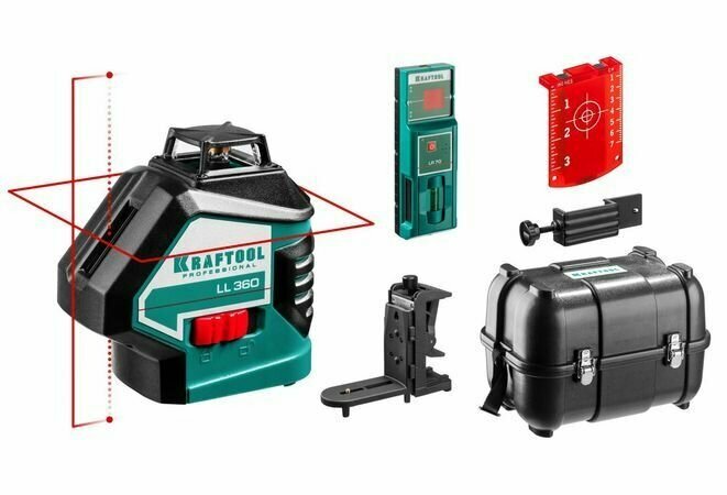 Нивелир лазерный LL360 4 Professional, с детектором в кейсе , линейный KRAFTOOL