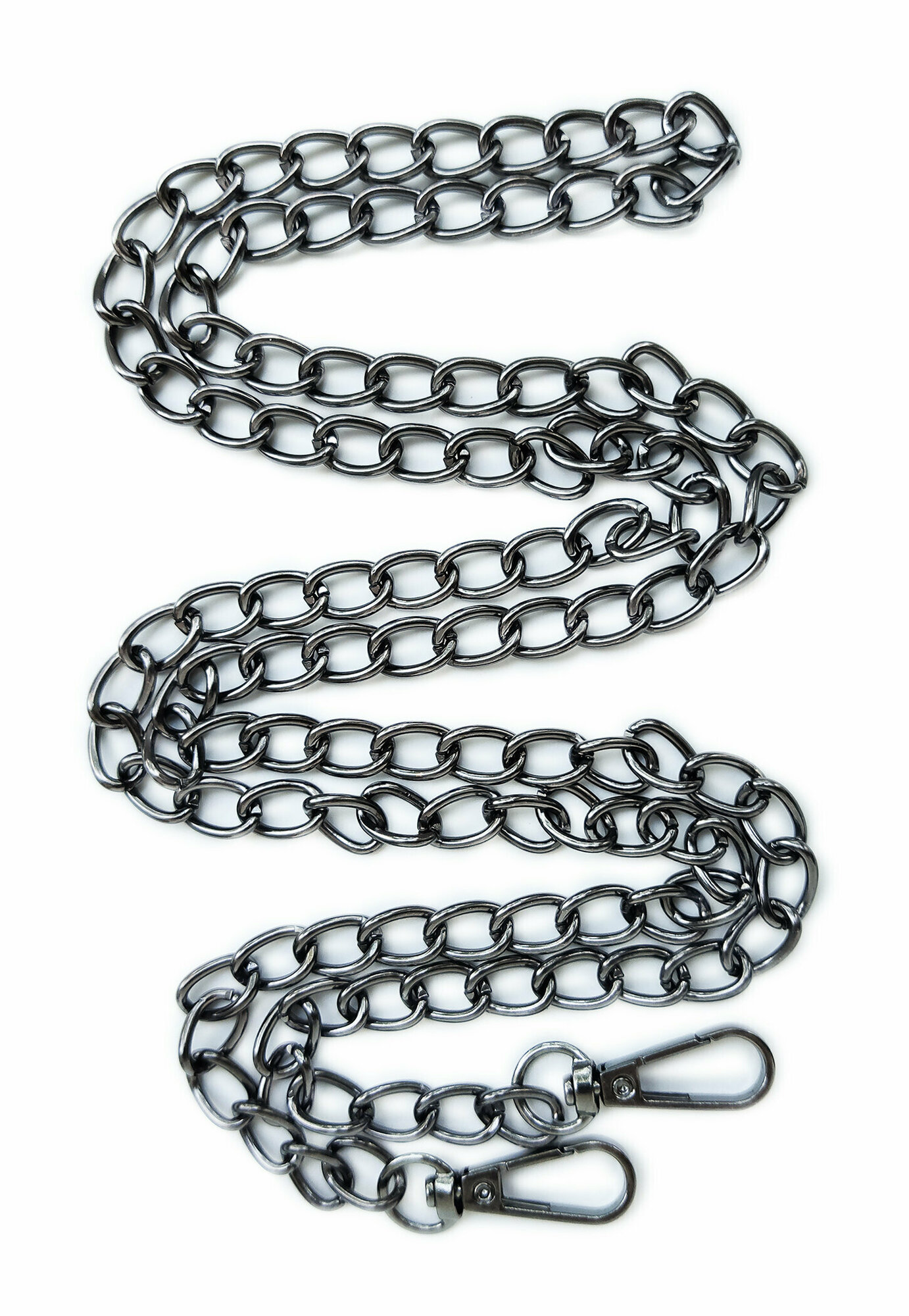 Цепочка для сумки с карабинами металлическая, длина: 120 см, звено: 14х9 мм, цвет: черный