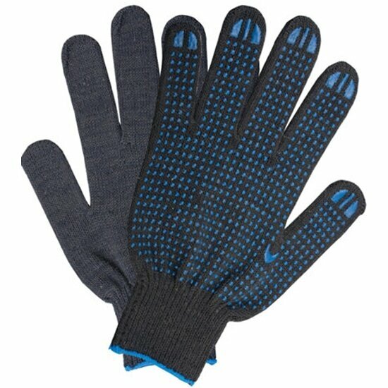 Перчатки хлопчатобумажные Laima комплект 100 ПАР, 10 класс, 40-42 г, 116 текс, ПВХ-точка, люкс черные, 608677