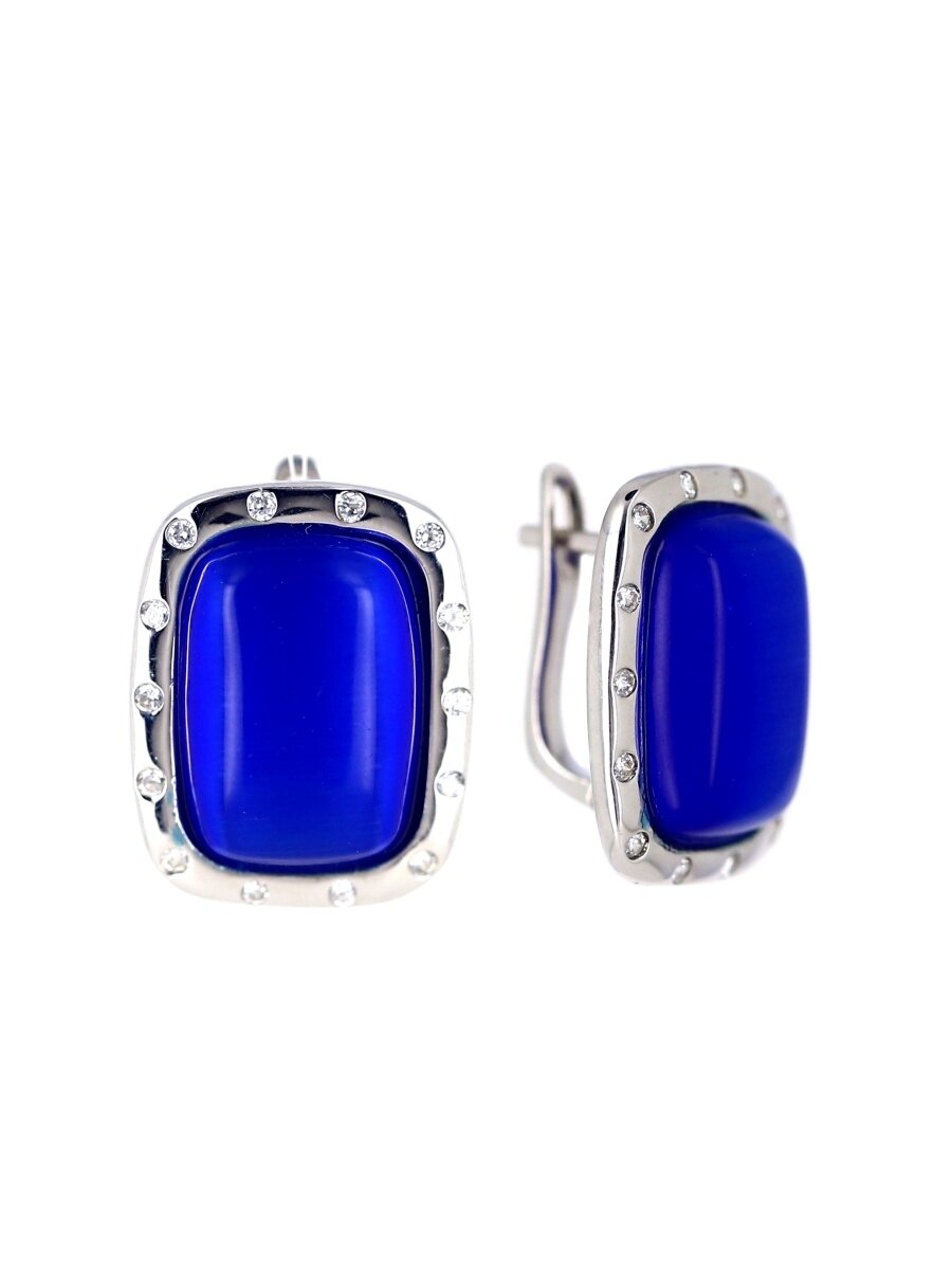 Серьги L-Silver, серебро, 925 проба, родирование, улексит синтетический, фианит