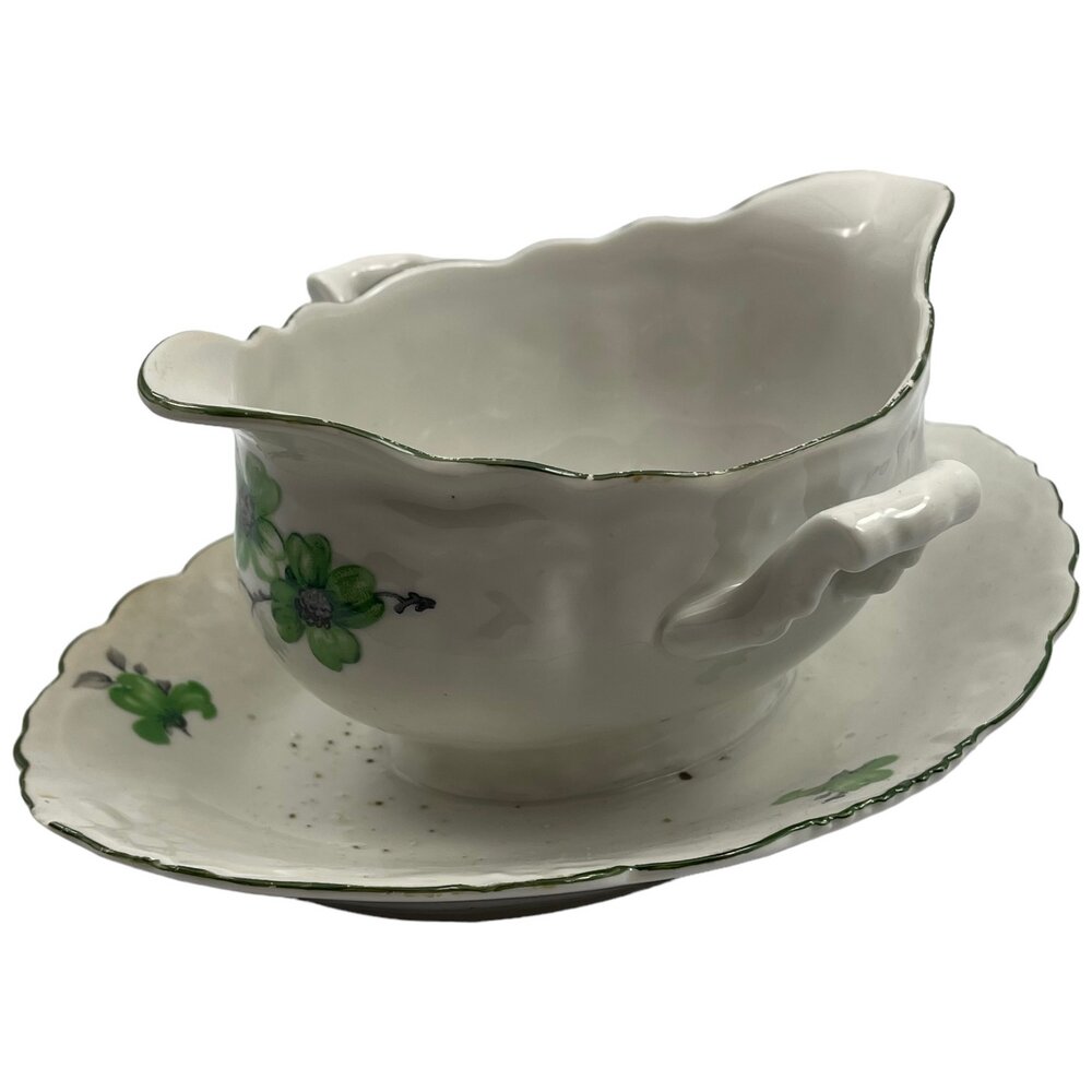 Соусник "Цветение" на подставке, фарфор, 1940-1950 гг, Барановка, СССР (скол)