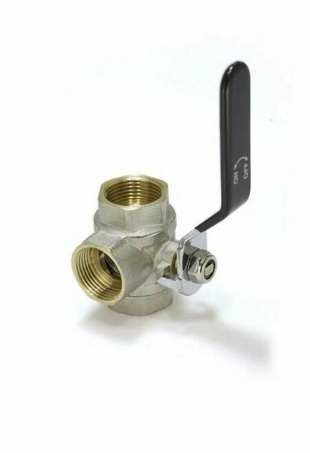 Кран шаровый трехходовой 1 дюйм Т-образный, внутренняя резьба, никелированный
