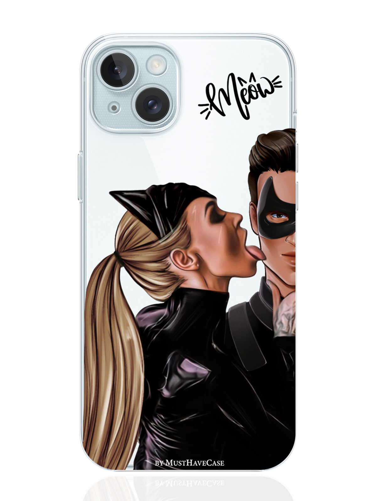 Чехол для смартфона iPhone 15 Plus прозрачный силиконовый Кошечка с парнем