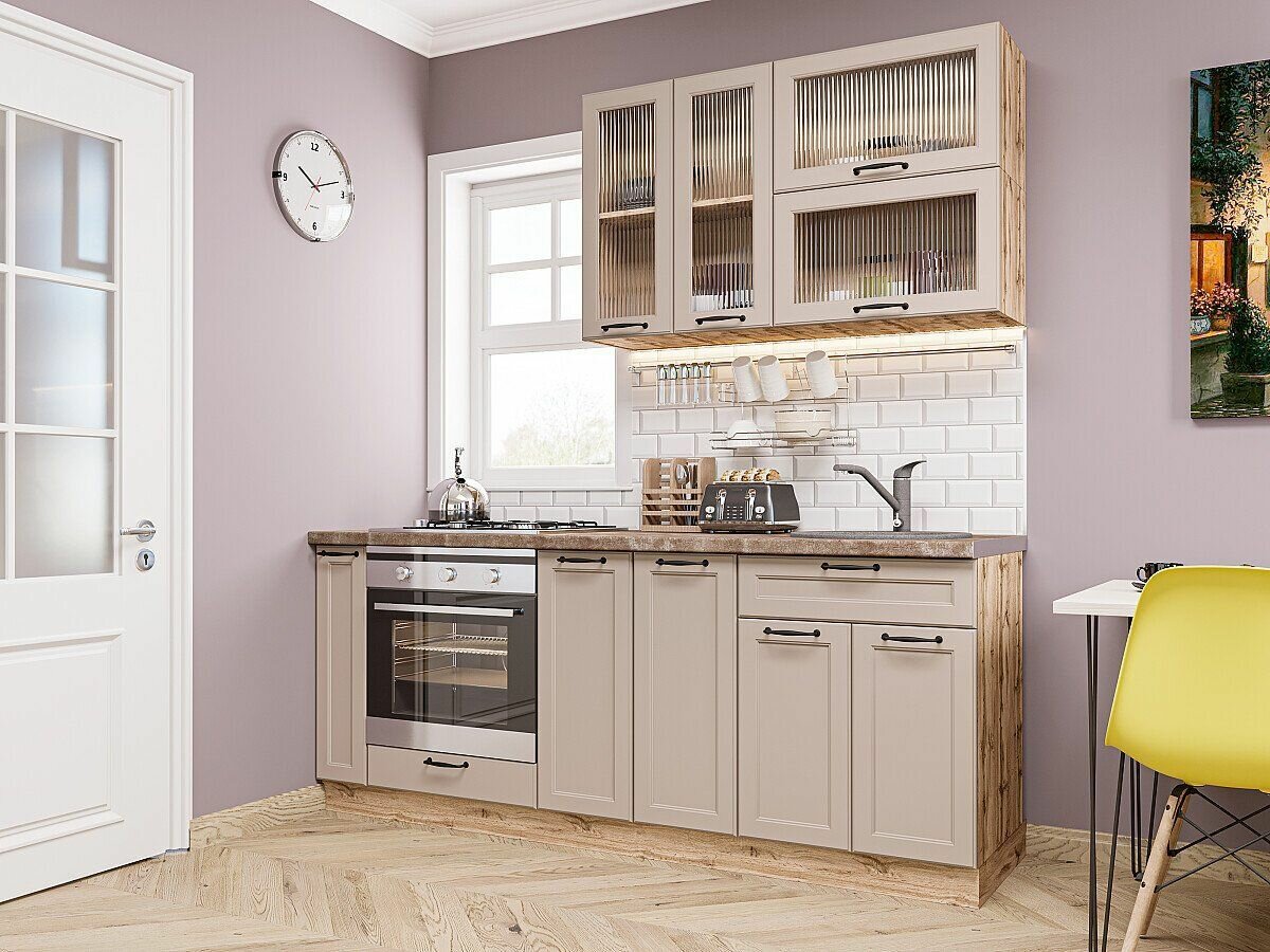 Гарнитур кухонный Фабрика мебели VIVAT Барселона-03, ЛДСП, 214 см х 200 см х 60 см. Кашемир.