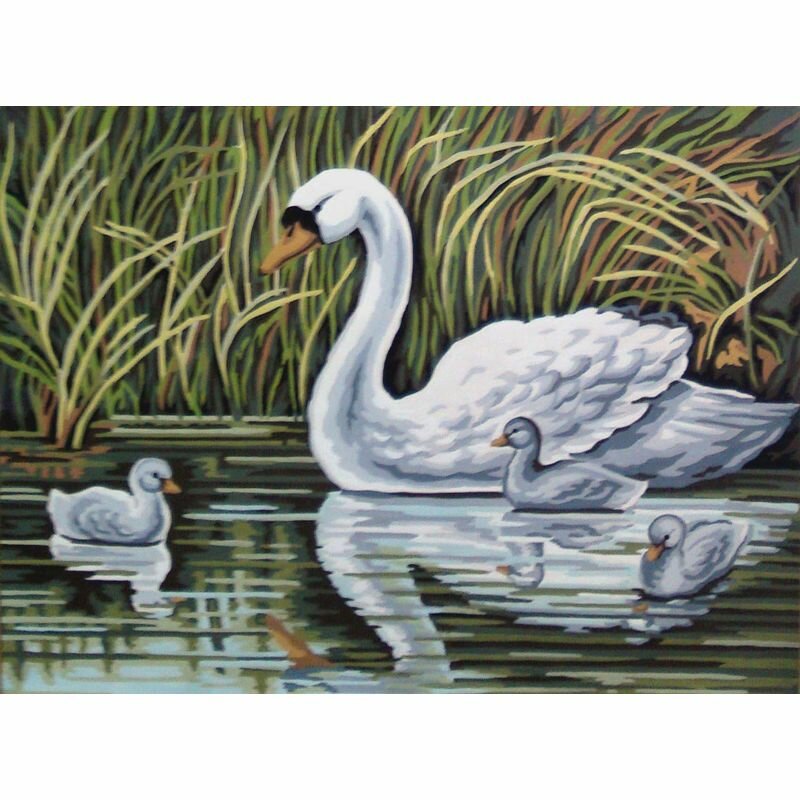 Канва GOBELIN DIAMANT "Лебеди", жесткая, с рисунком, 40х50 cм
