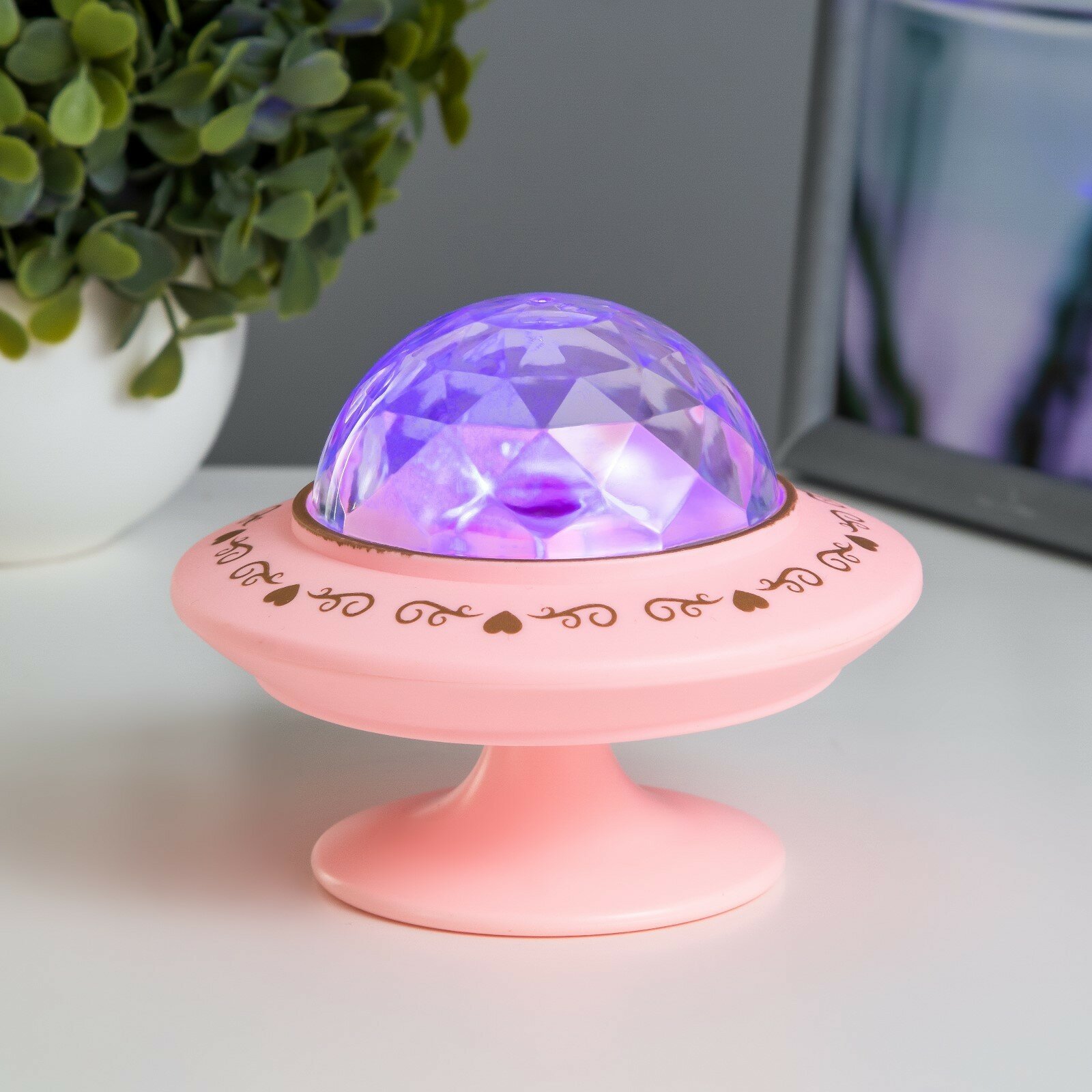 Ночник-проектор «Фьюжн» LED 3хLR=44 диско, розовый 12×12×10 см RISALUX