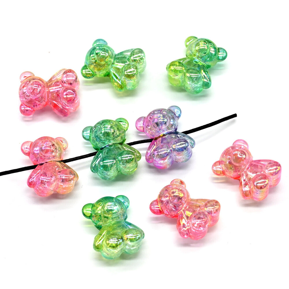 Акриловые бусины в виде Мишек 15*18мм цв. ассорти, 9шт .